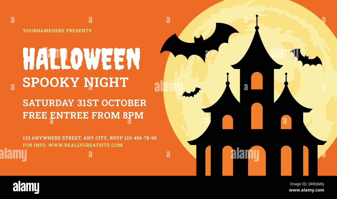 Halloween spooky night advertising banner with gothic castle design ...