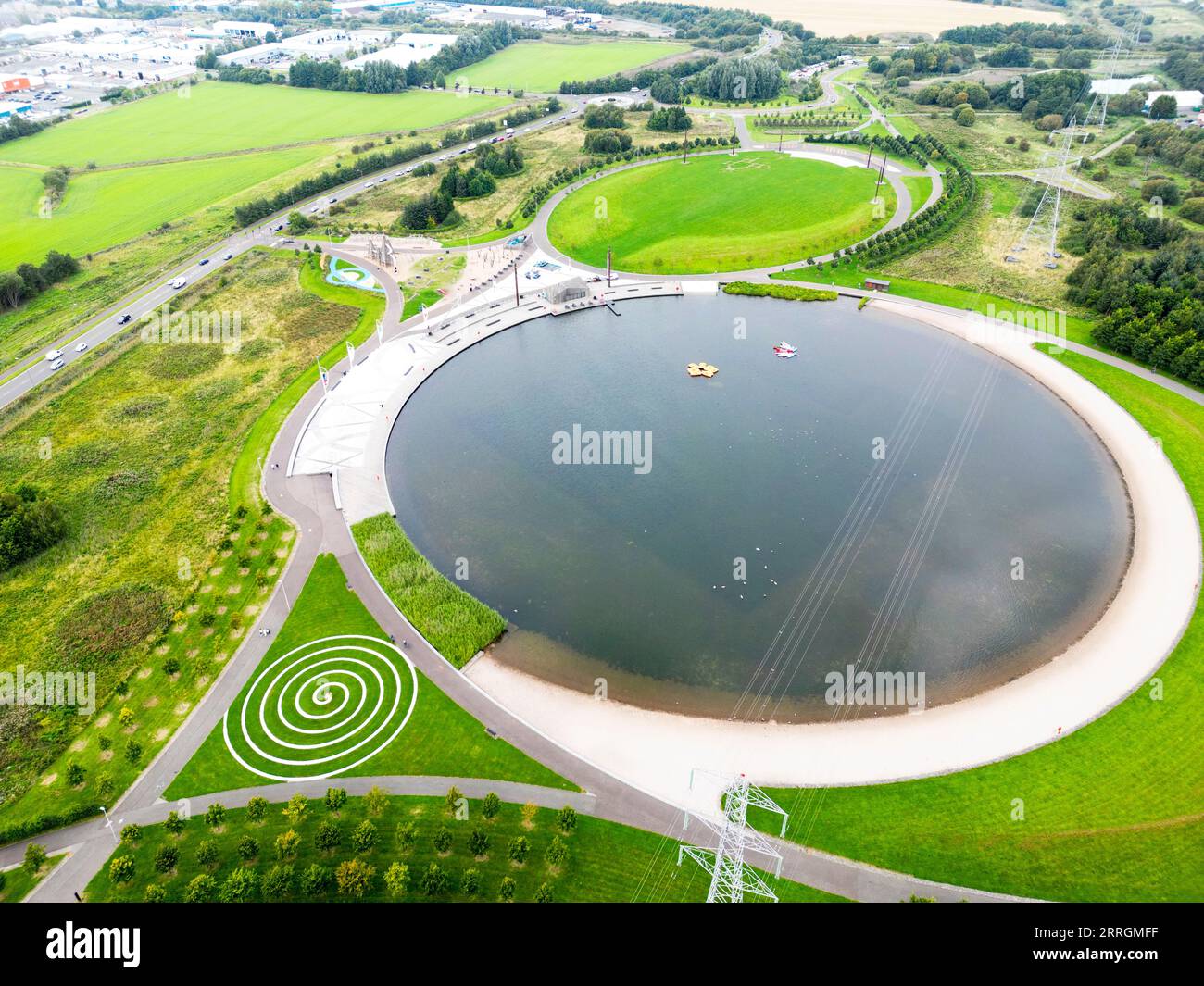 Aerial drone view of Helix Park pond Falkirk Stock Photo - Alamy
