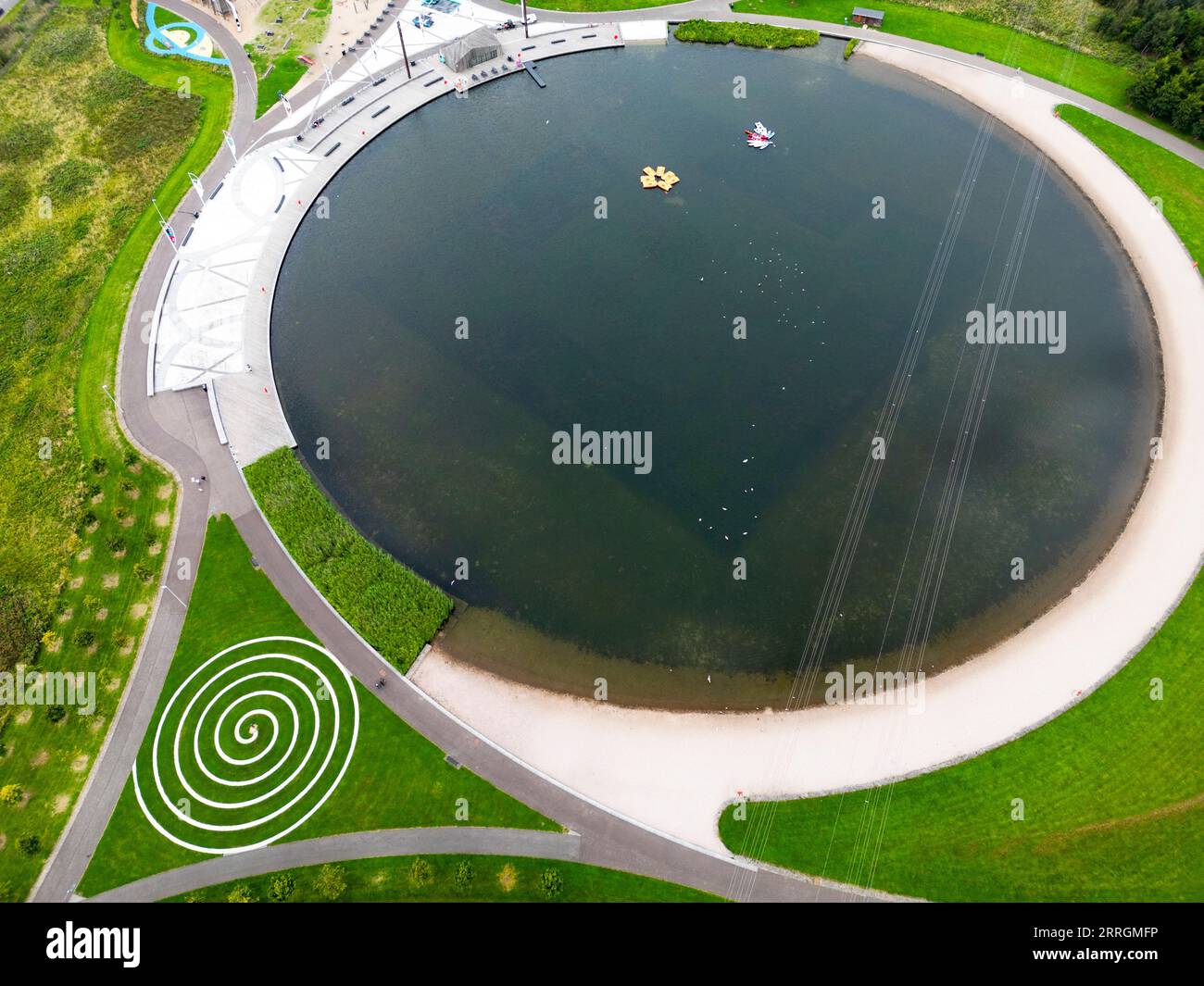 Aerial drone view of Helix Park pond Falkirk Stock Photo - Alamy