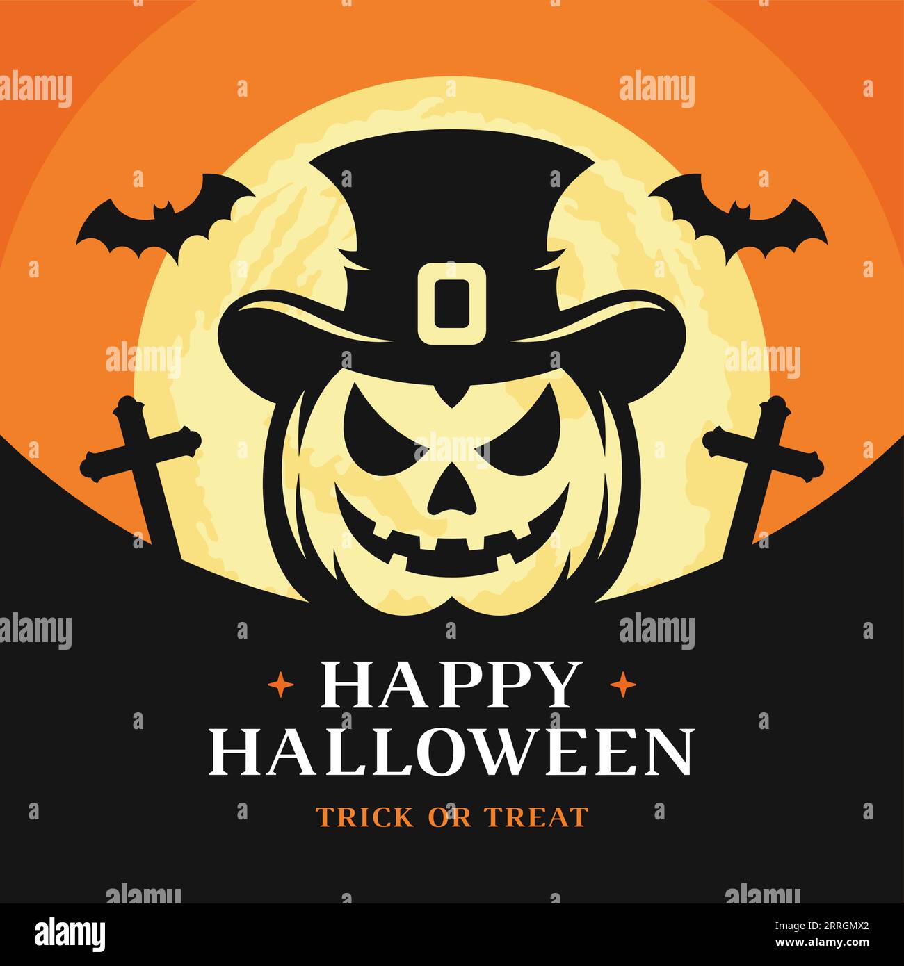 Happy Halloween greeting card social media post angry pumpkin ...