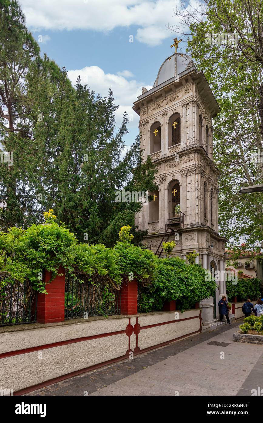 Istanbul, Turkey - May 9, 2023: Entrance of Agios Panteleimonas Church ...