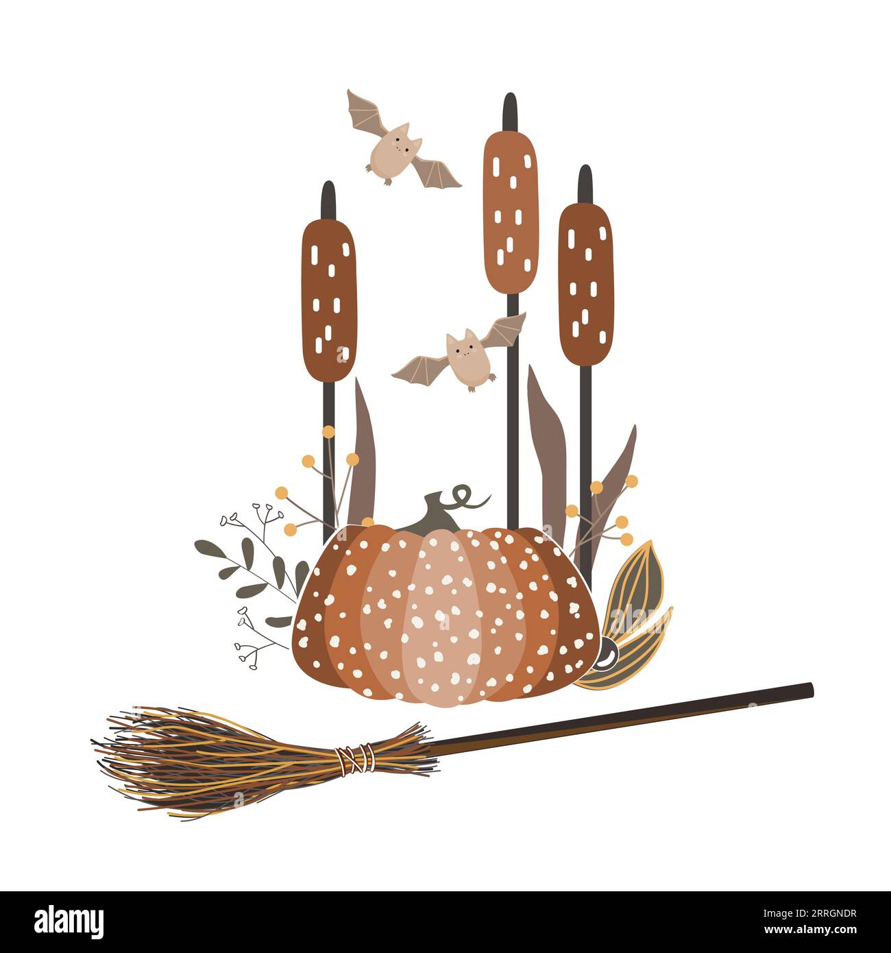Autumn Halloween composition with a pumpkin, pumpkin, cane, and a ...
