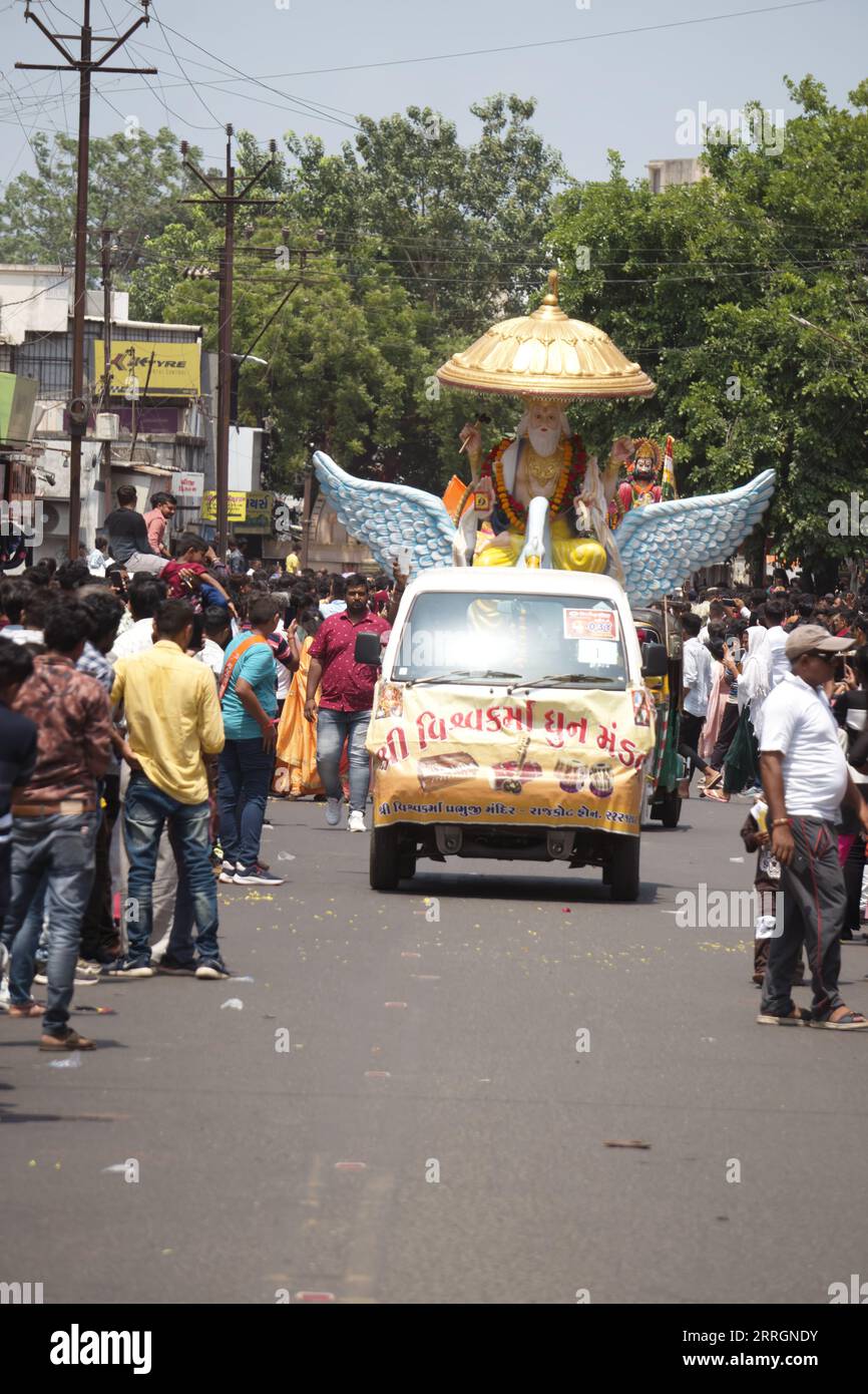 Rajkot, India. 7th September, 2023. Portrait view statue of lord Brahma ...