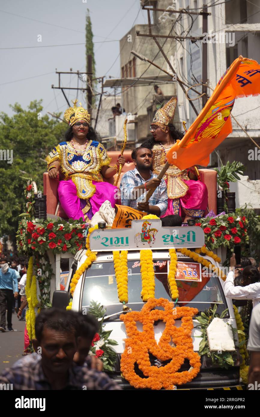 Rajkot, India. 7th September, 2023. Devotees dressed as Lord Krishna ...