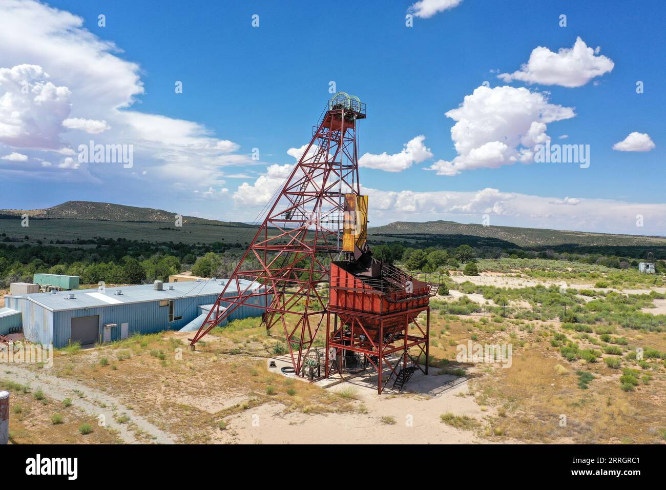 Headframe over the vertical mine shaft of the now-closed Energy Queen ...