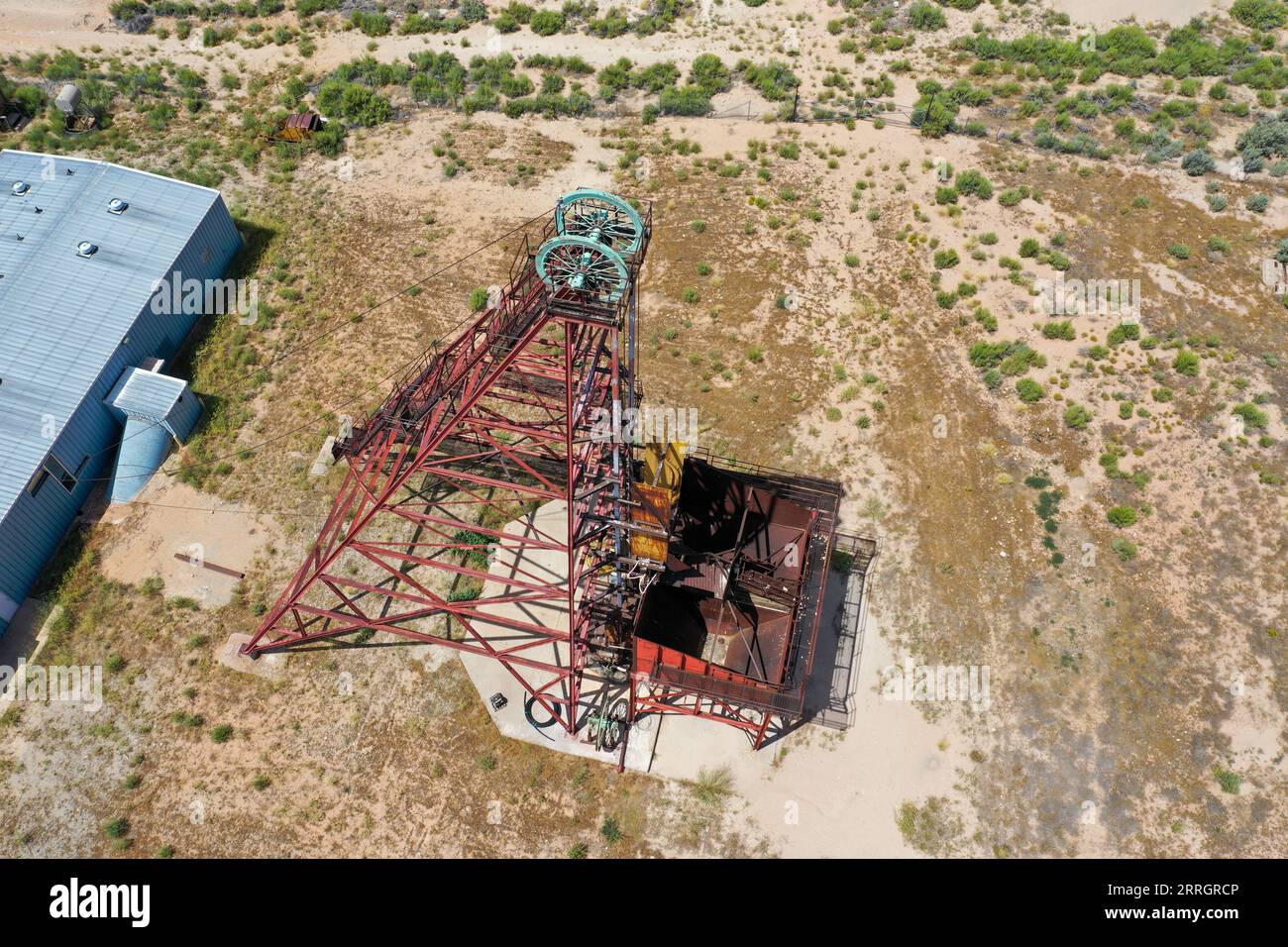 Headframe over the vertical mine shaft of the now-closed Energy Queen ...