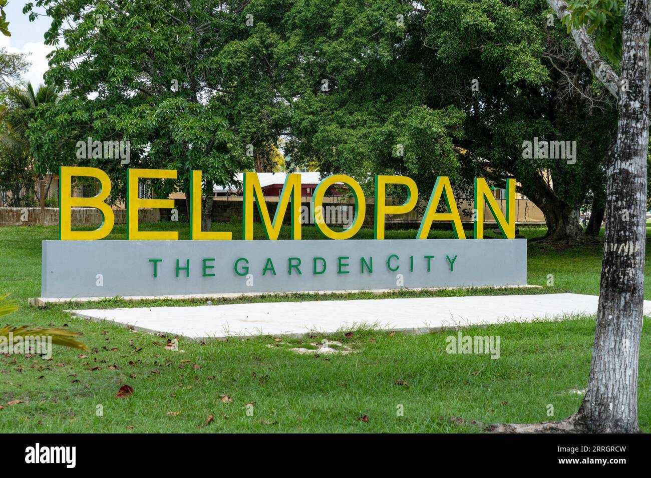 A sign for the city of Belmopan in a park. Cayo District, Belize Stock ...