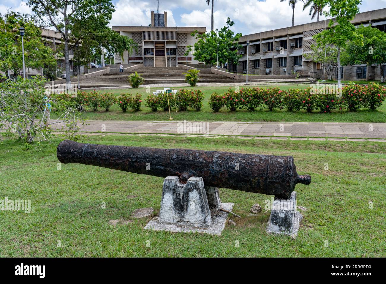 A colonial-era cannon in Independence Plaza in the capital city of ...