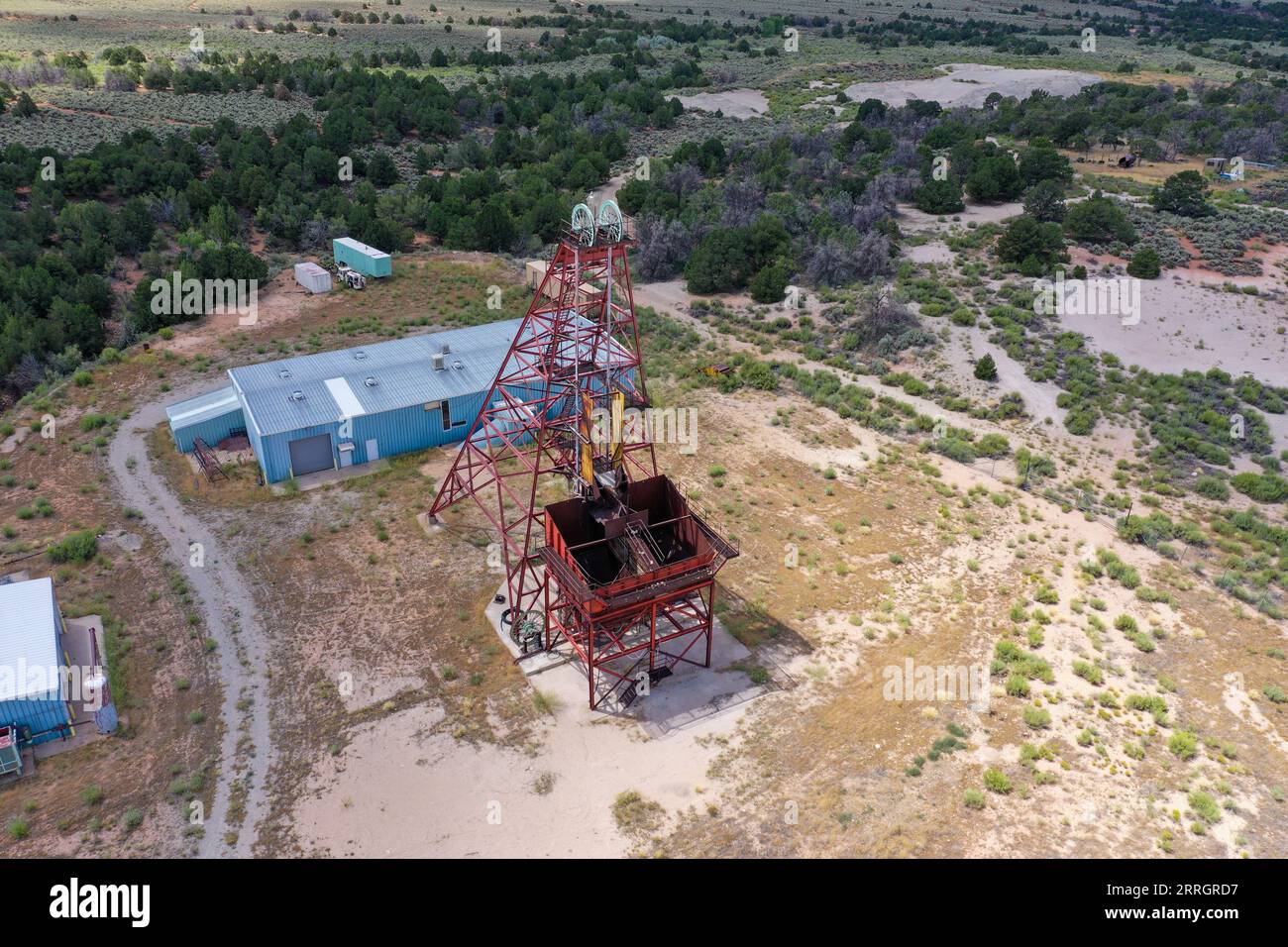 Headframe over the vertical mine shaft of the now-closed Energy Queen ...