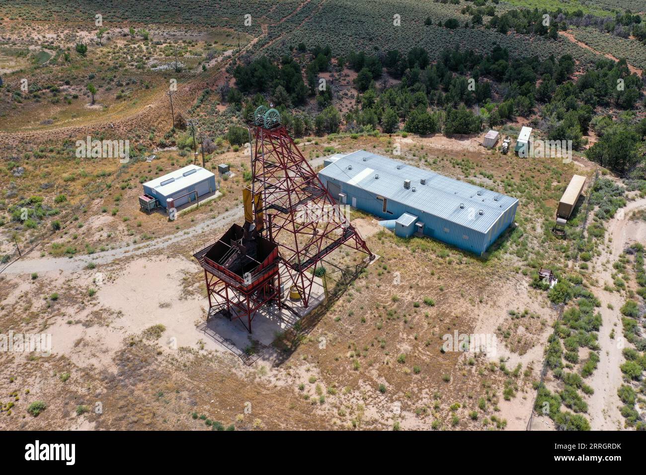 Headframe over the vertical mine shaft of the now-closed Energy Queen ...