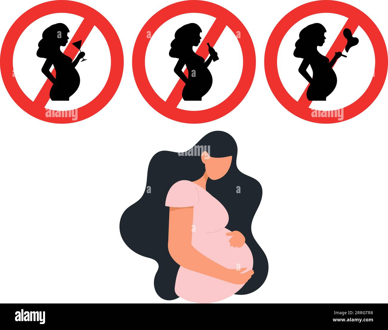 Do Not Drink And Smoke Sign For Pregnant Women Flat Vector Illustration