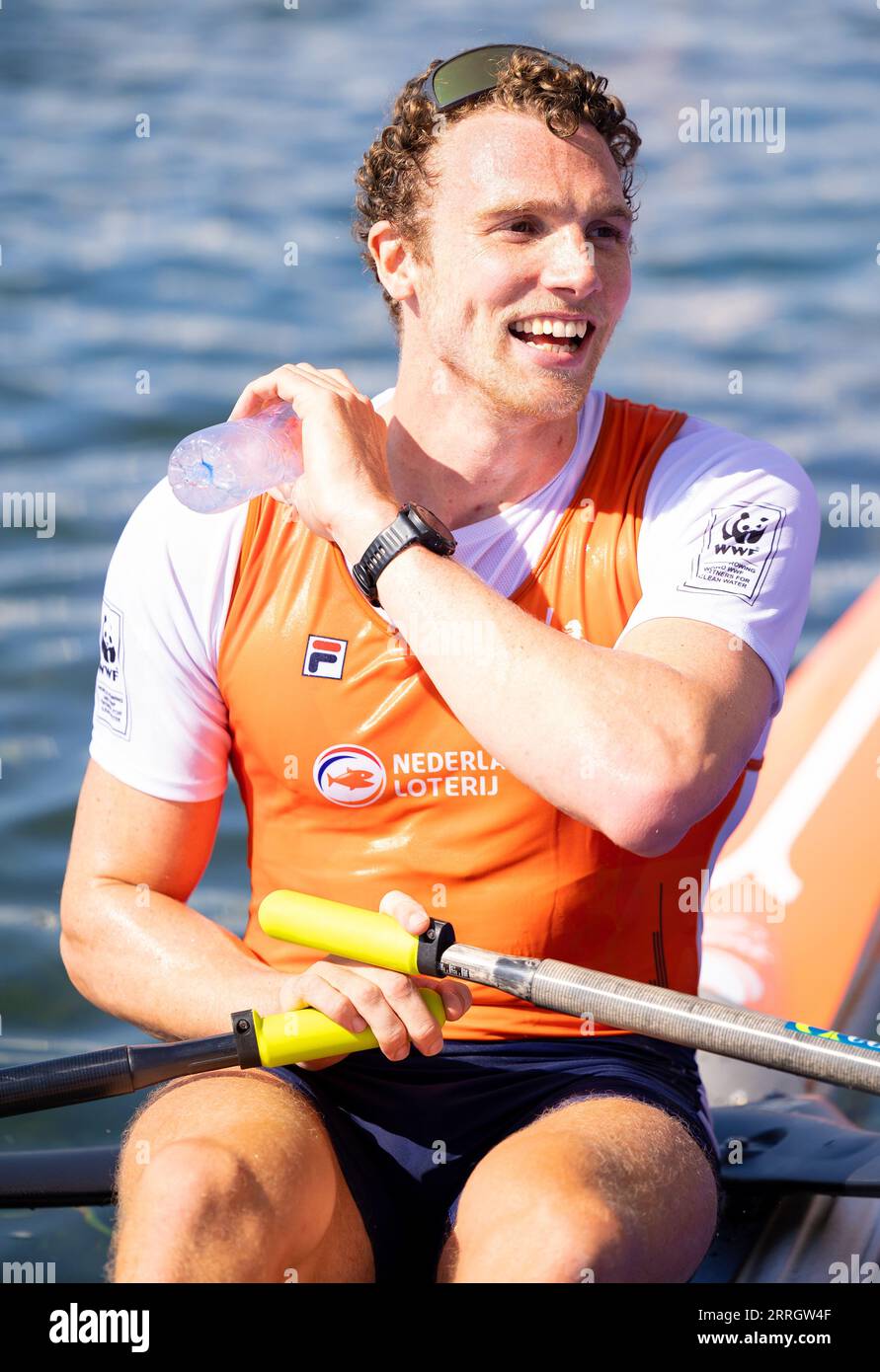 BELGRADE - Simon van Dorp in action in the semi-final single skiff ...