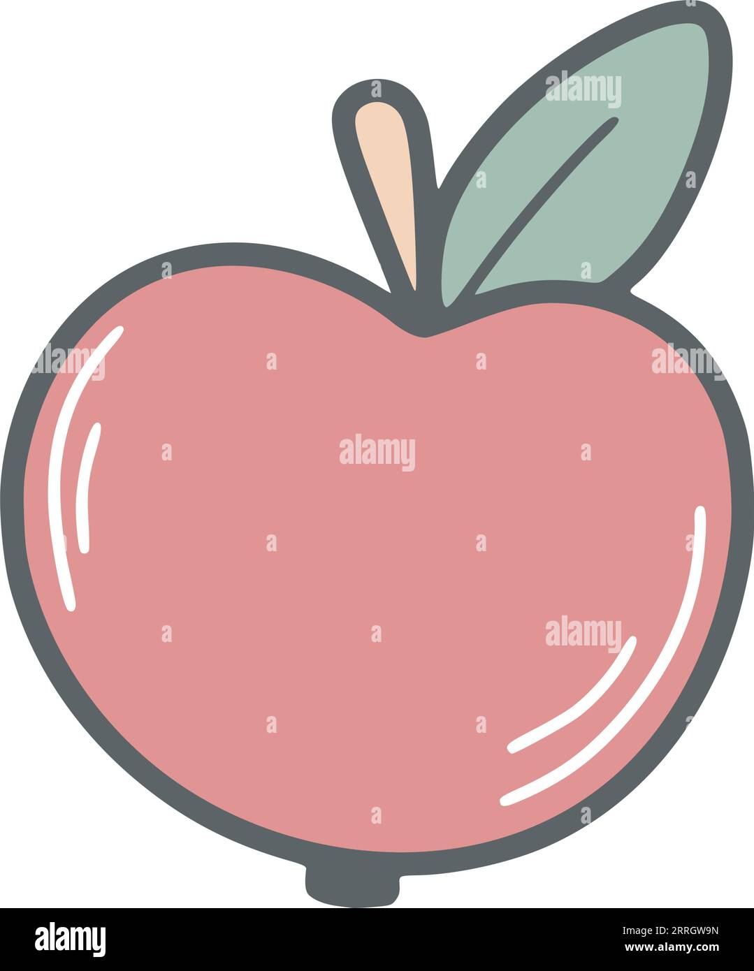 Simple Red Apple Hand Drawn Illustration Fruit Cli Art Doodle Sketch Style Ripe Apple With