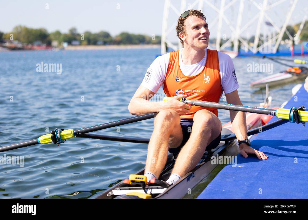 BELGRADE - Simon van Dorp in action in the semi-final single skiff ...