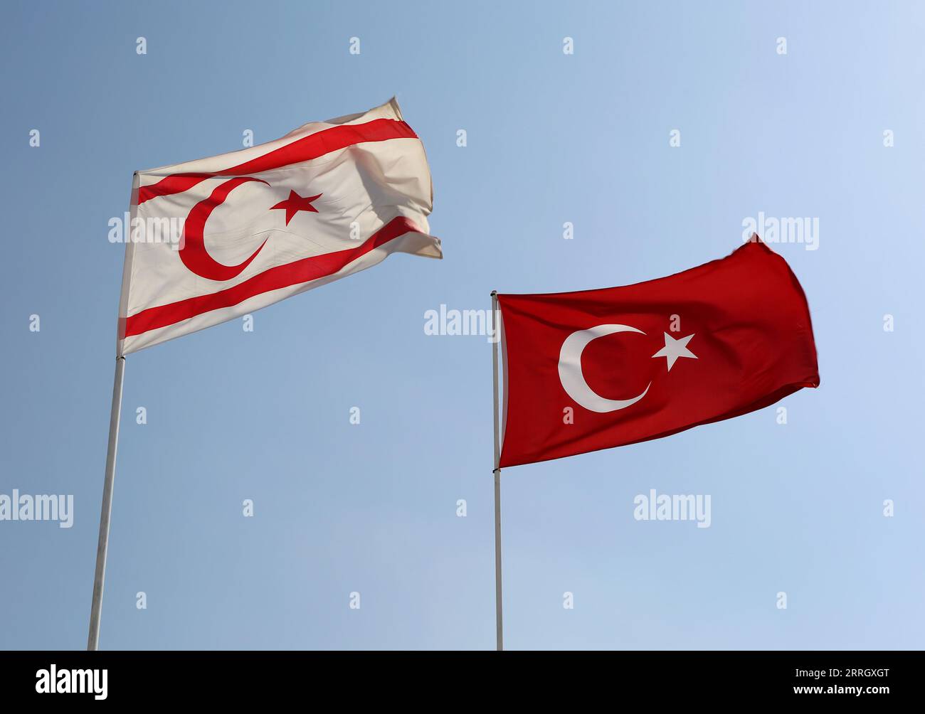 Flags of Turkish Republic of Northern Cyprus and Republic of Turkey ...