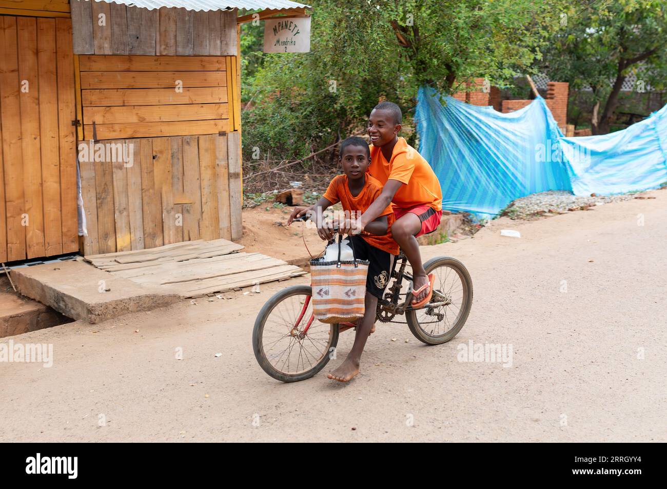 Miandrivazo, Madagascar - November 1st, 2022: Two Malagasy boys riding ...