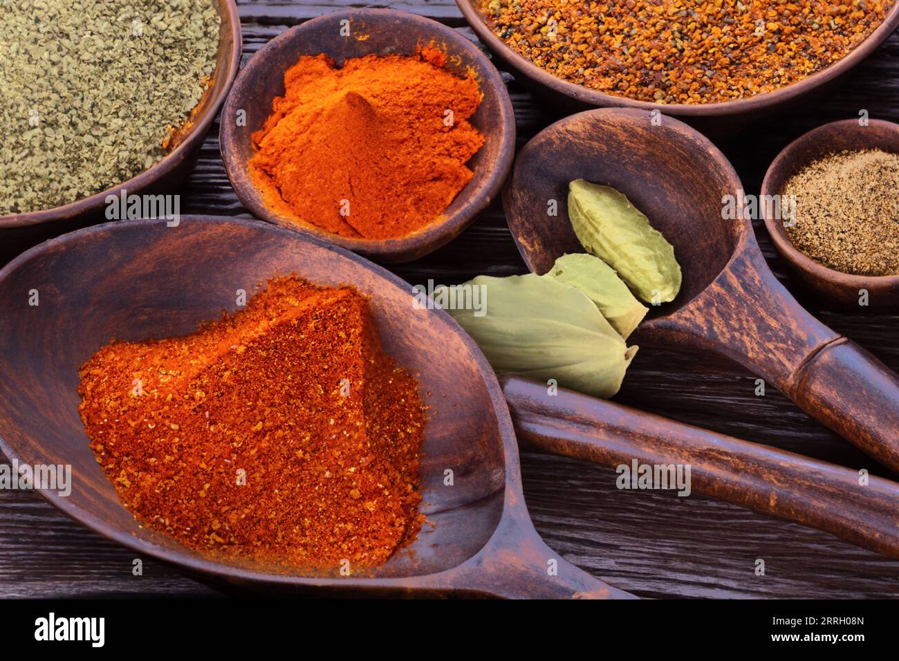 ancient spices on the wooden table Stock Photo - Alamy