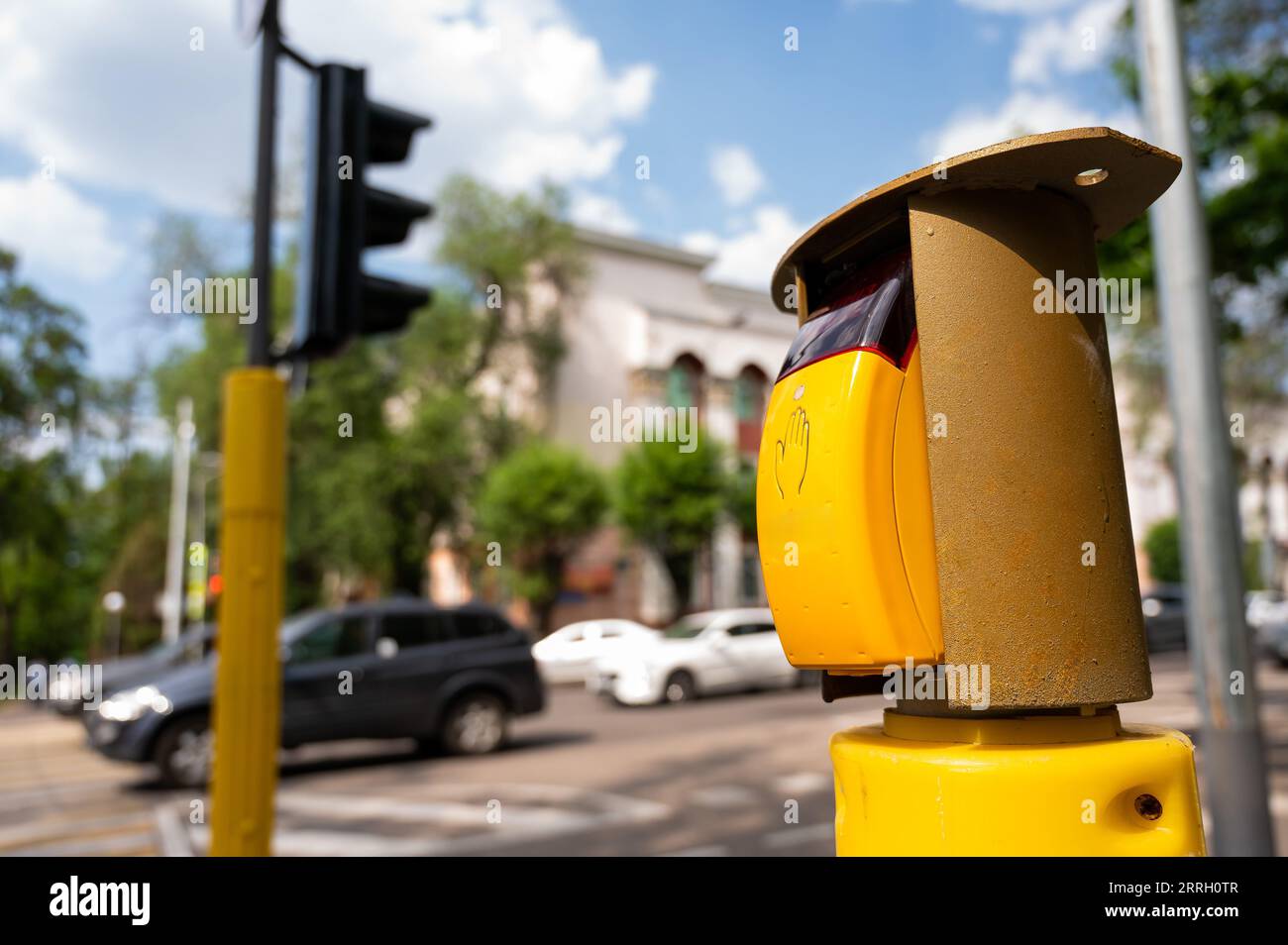 Close-up of a button for switching a pedestrian traffic light Stock ...