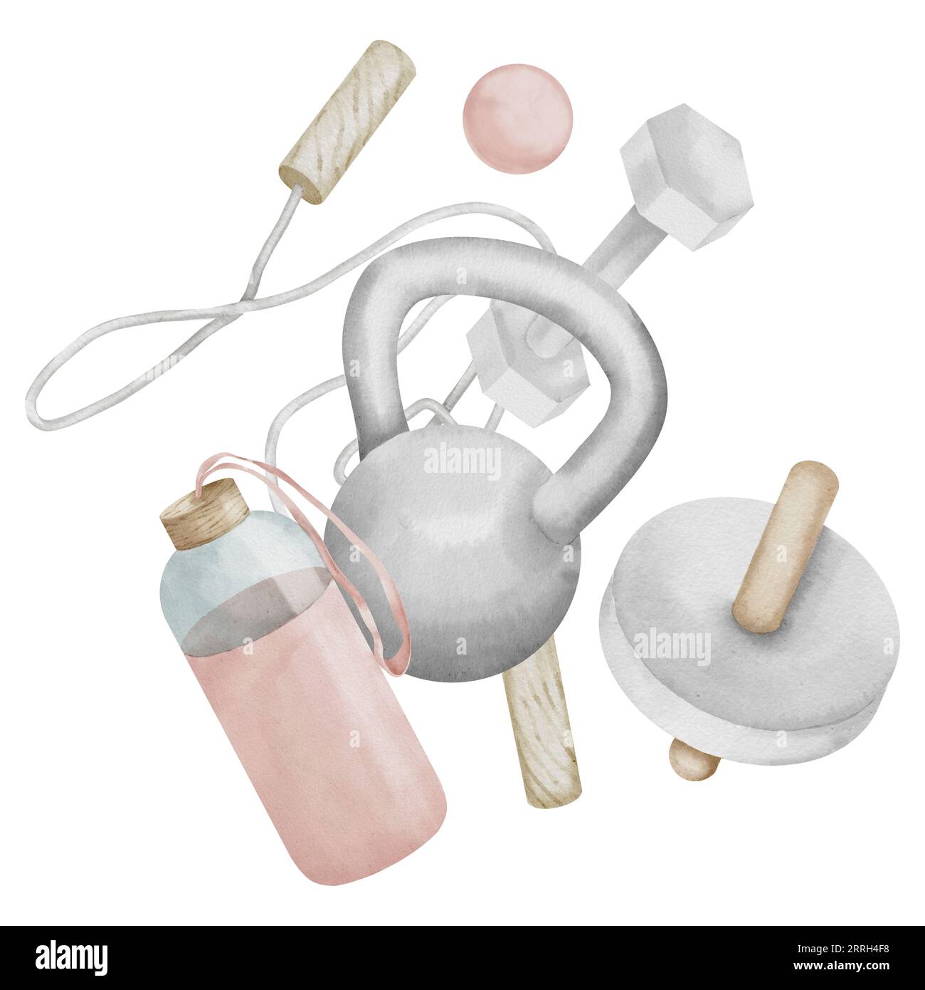 Sports exercise equipment on white isolated background. Hand drawn ...