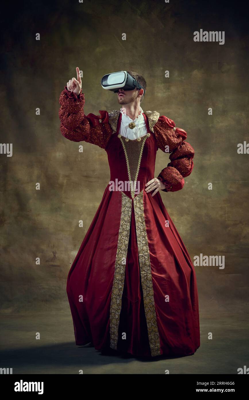 Historical education. Royal man, medieval prince in female dress ...