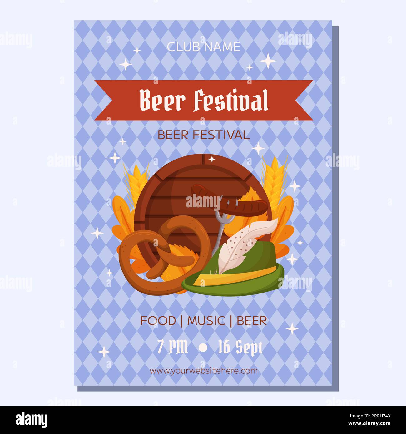 Beer festival poster template. Design with Tyrolean hat, fork with ...