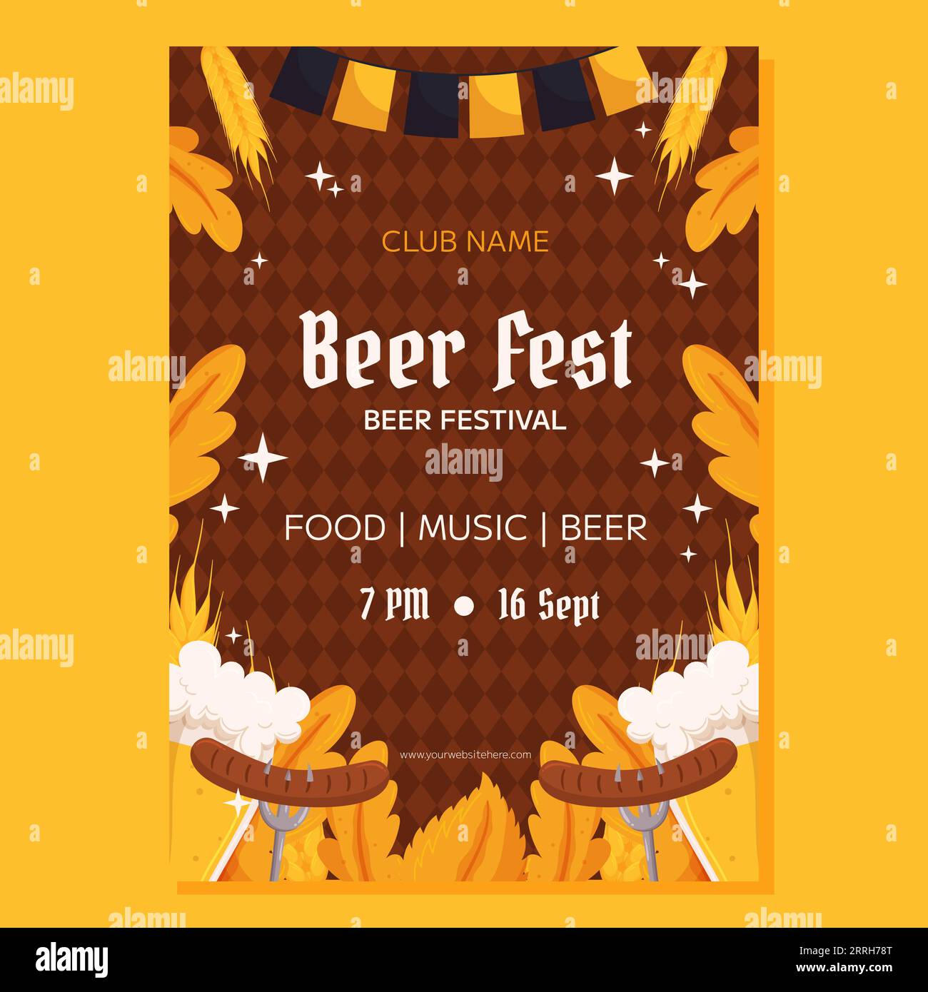Beer festival poster template. Design with glass of beer, forks with ...