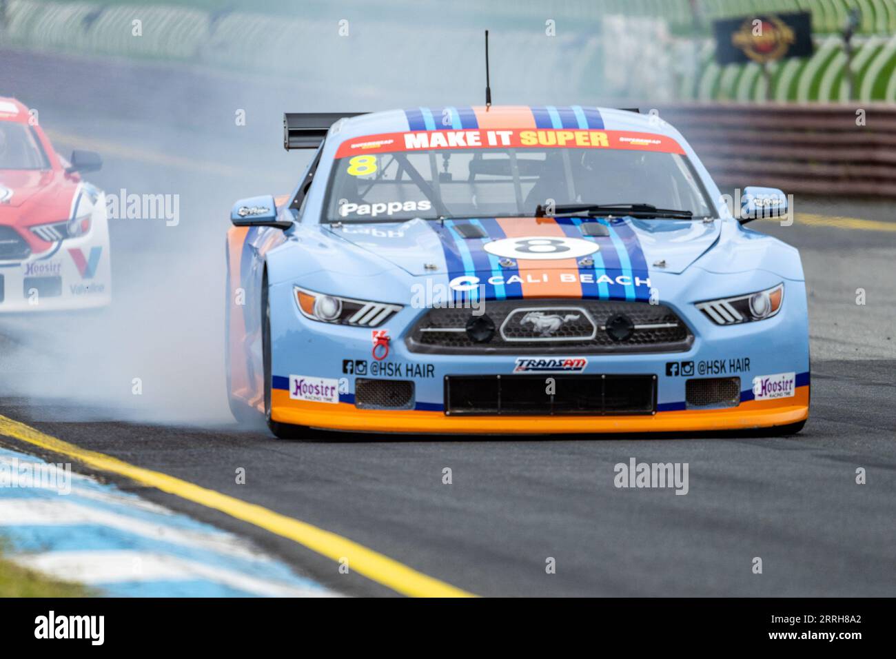 Sandown Park, Australia. 8 September, 2023. Smoke shoots out from the ...