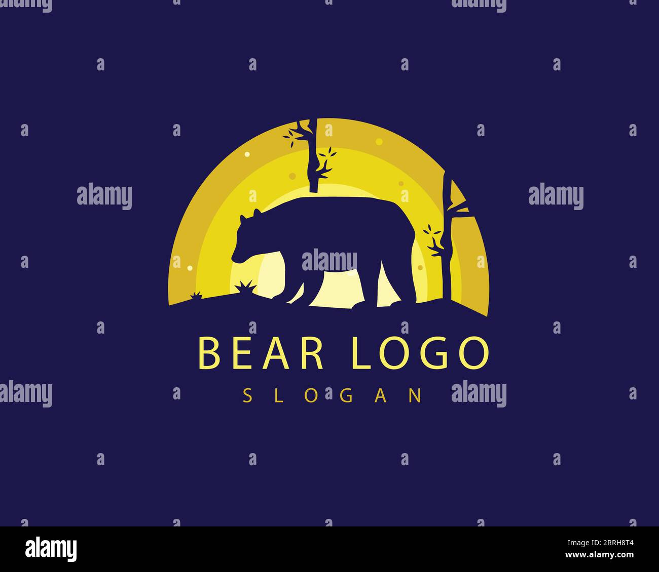 Silhouette bear Logo with sunset vector illustration design for company ...