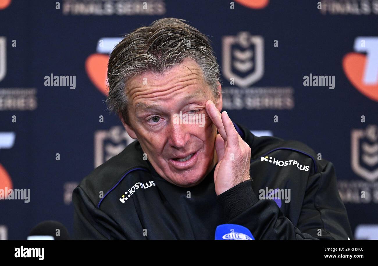 Brisbane, Australia. 08th Sep, 2023. Storm coach Craig Bellamy is seen ...