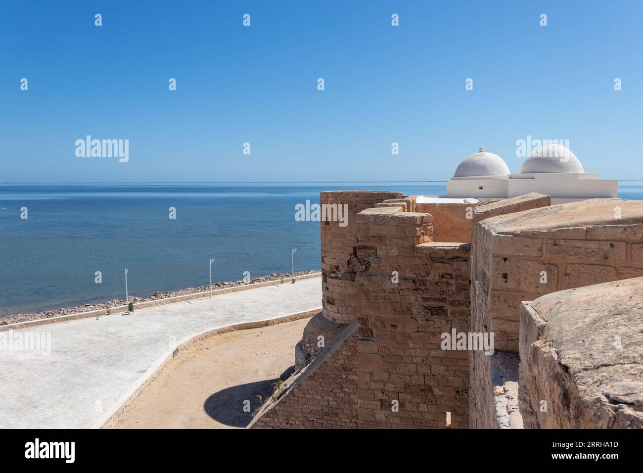 Tower of the Borj el Kebir Castle with background of Mediterranean sea ...