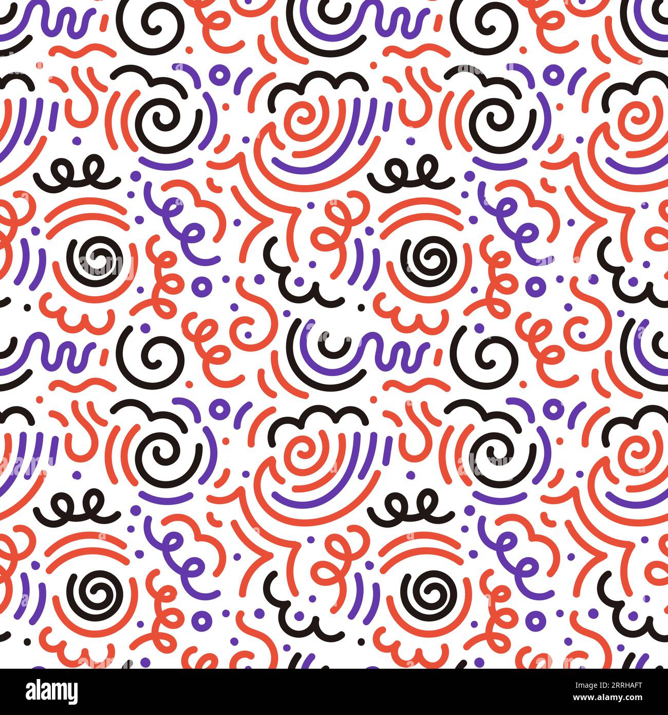 Colorful squiggle halloween party seamless pattern. Cute scary elements ...