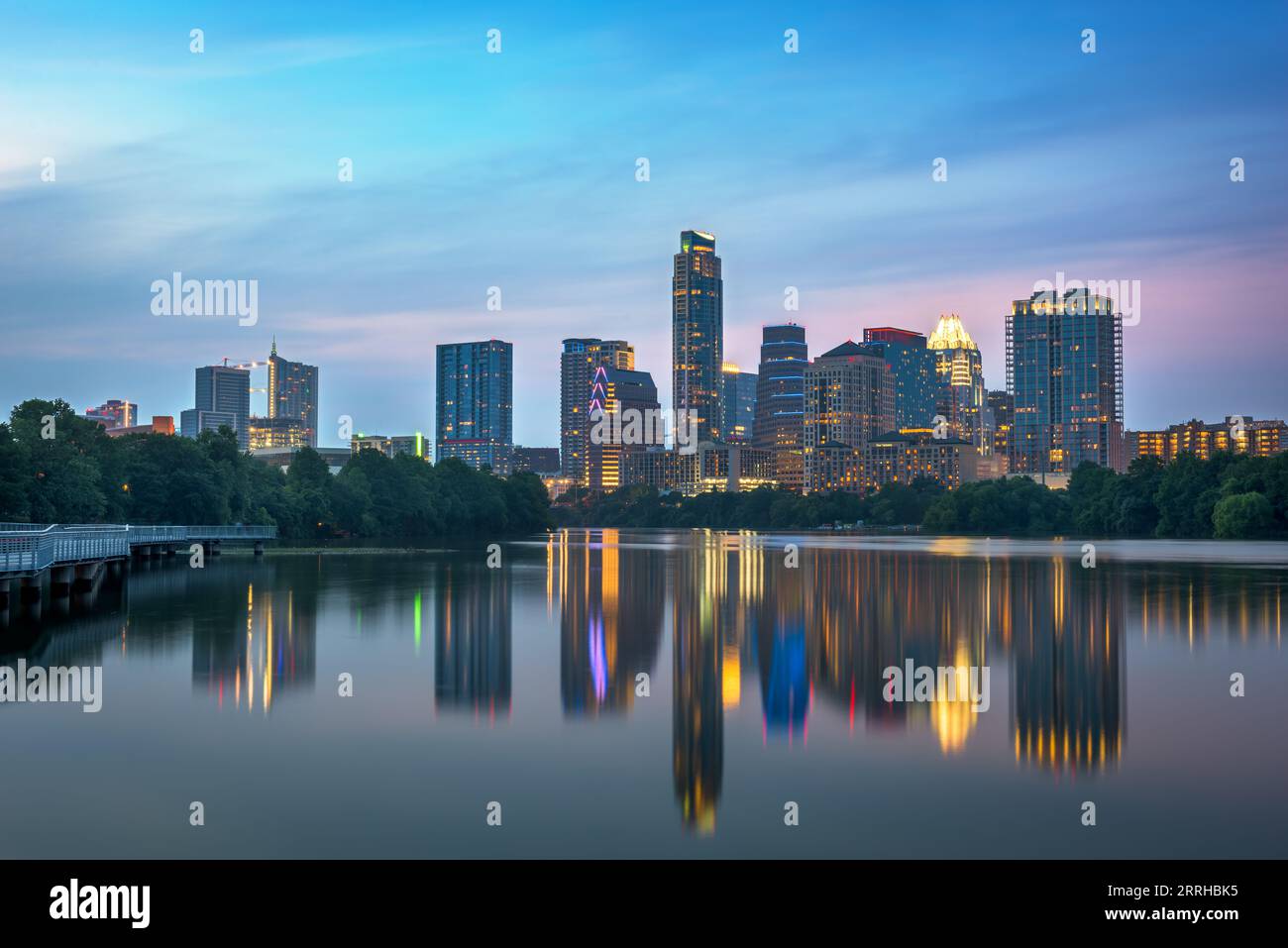 Austin, Texas, USA downtown skyline on the Colorado River at dawn Stock ...