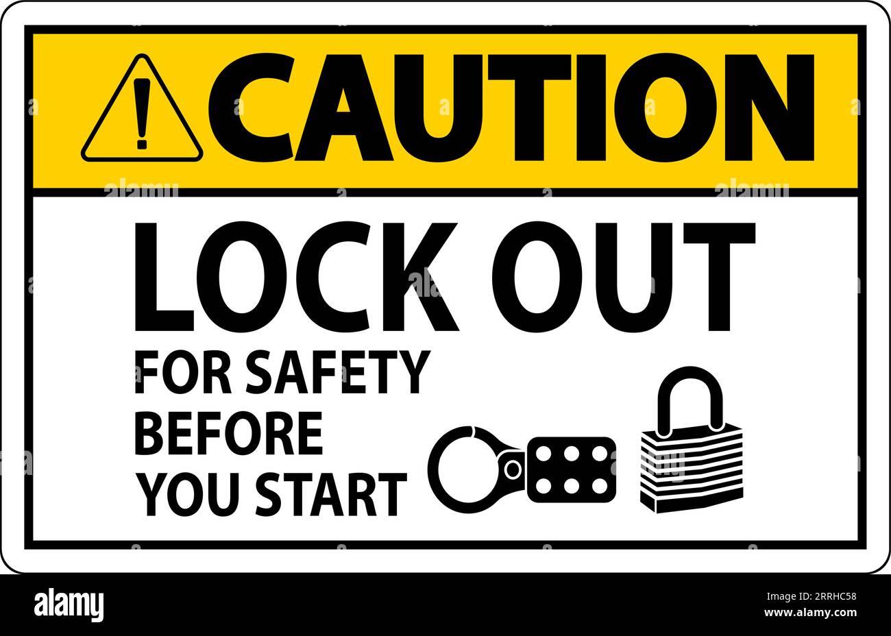 Caution Sign, Lock Out For Safety Before You Start Stock Vector Image ...