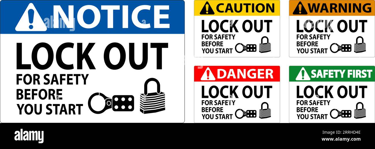 Caution Sign, Lock Out For Safety Before You Start Stock Vector Image ...