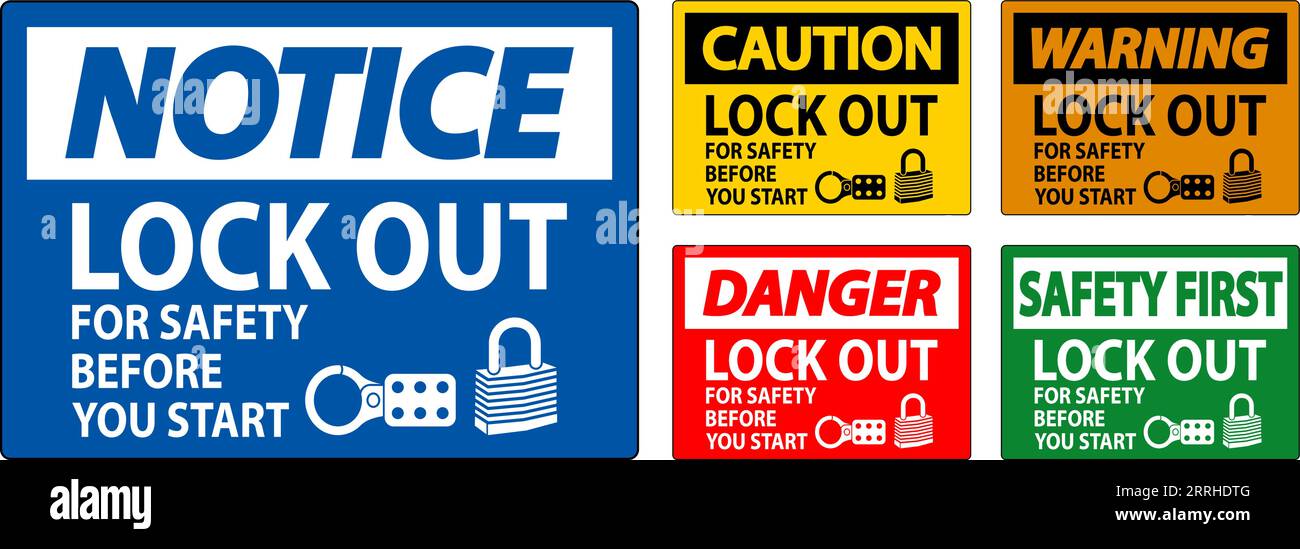 Caution Sign, Lock Out For Safety Before You Start Stock Vector Image ...