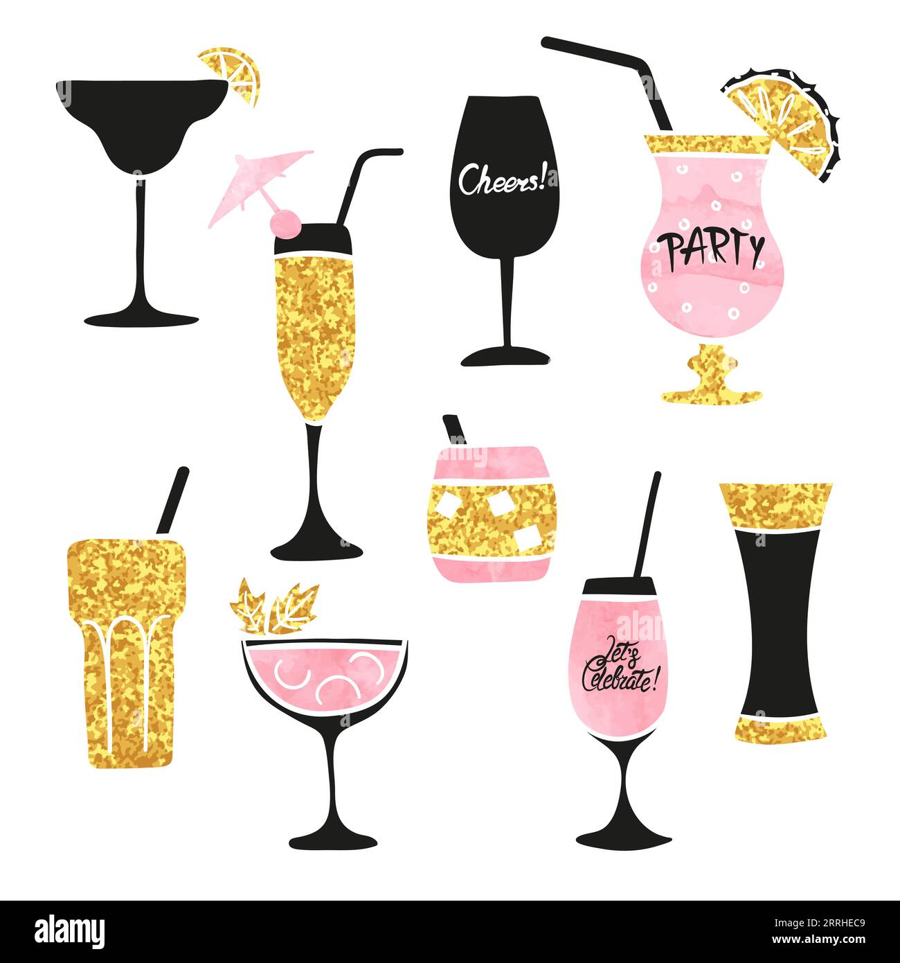 Set of cocktail glasses. Vector collection of alcoholic drinks Stock ...