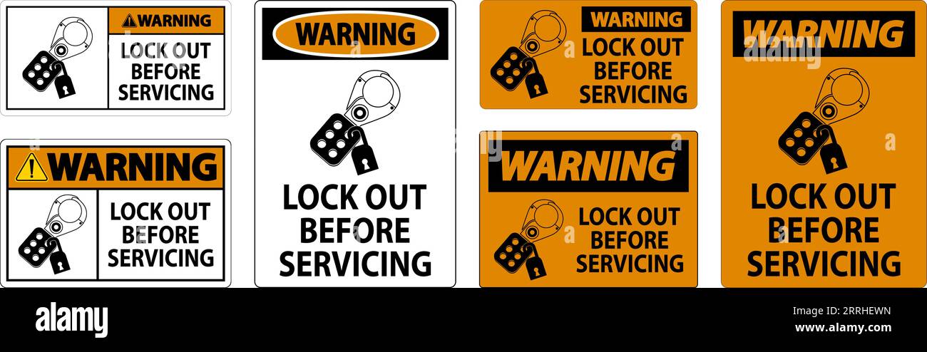 Warning Sign, Lock Out Before Servicing Stock Vector Image & Art - Alamy