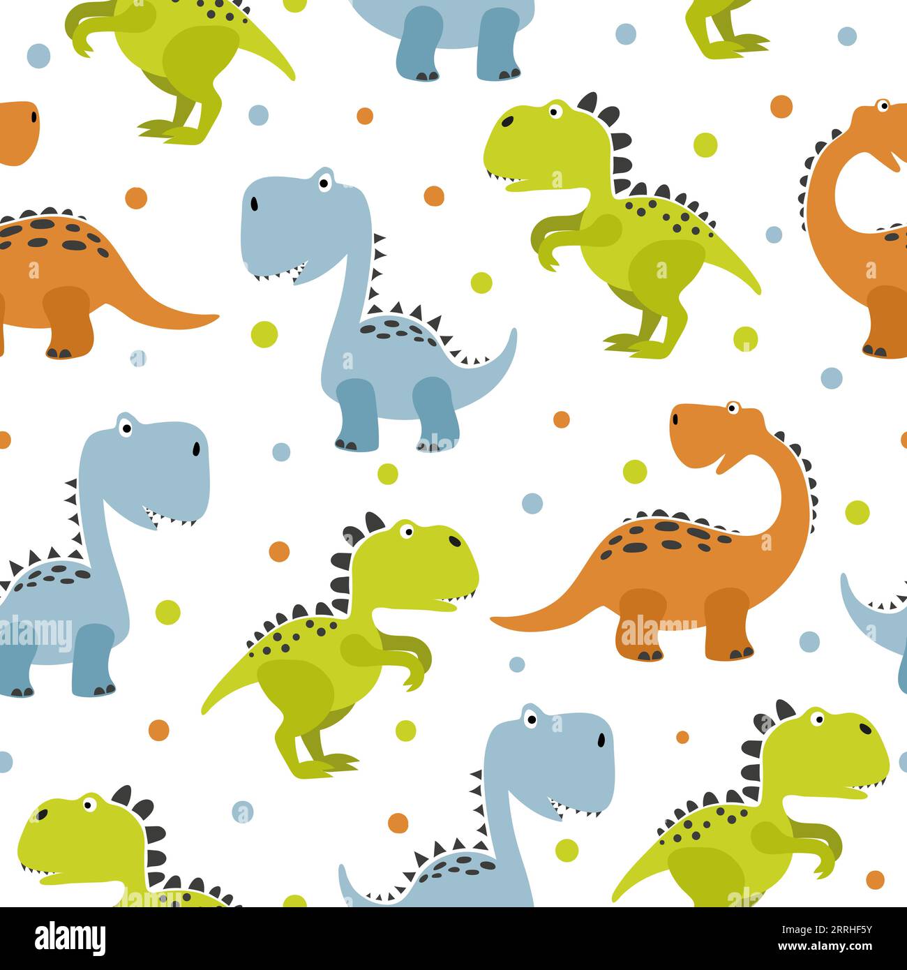 Seamless cute cartoon dinosaurs pattern. Vector colorful dino ...