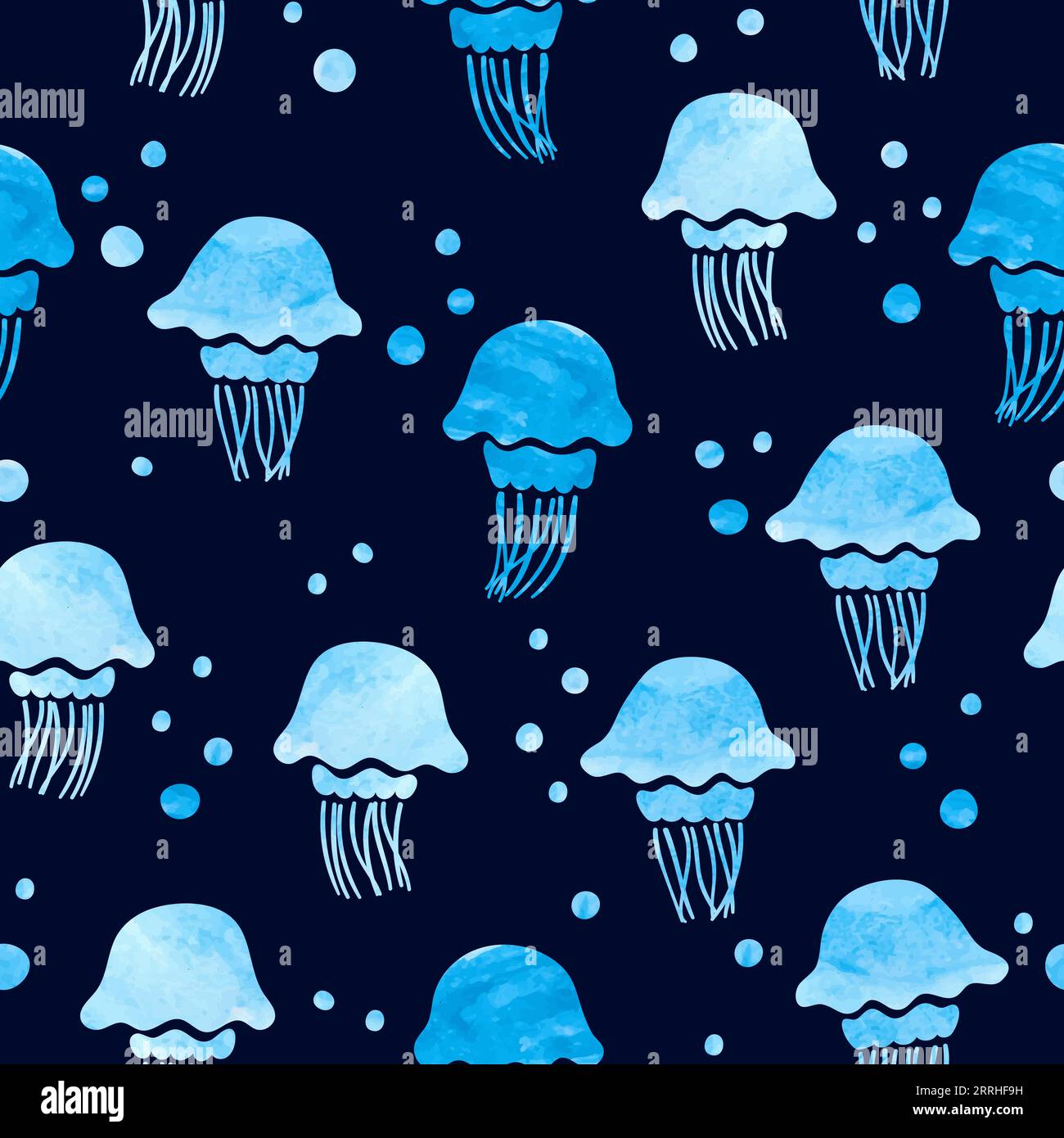 Seamless watercolor jellyfish pattern. Vector blue sea background Stock ...