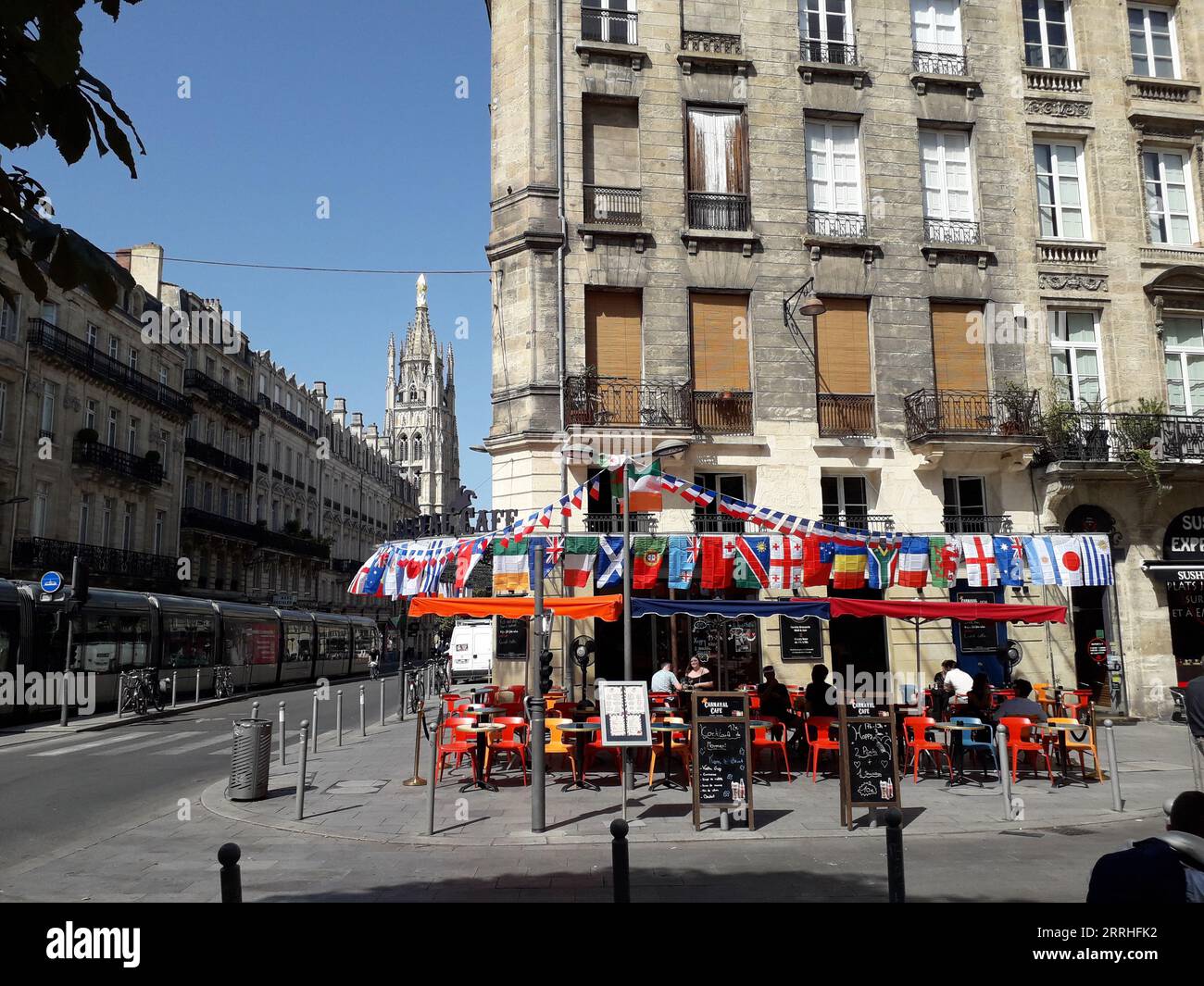 Bunting (flags)in Bordeaux the day the rugby world cup starts Stock ...