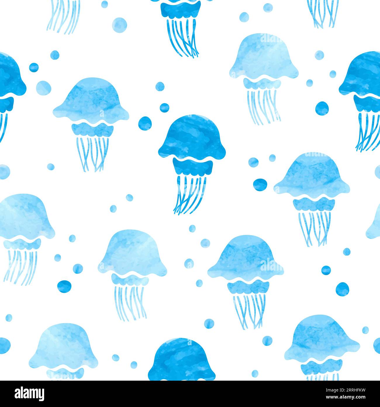 Seamless blue watercolor jellyfish pattern. Vector sea illustration ...