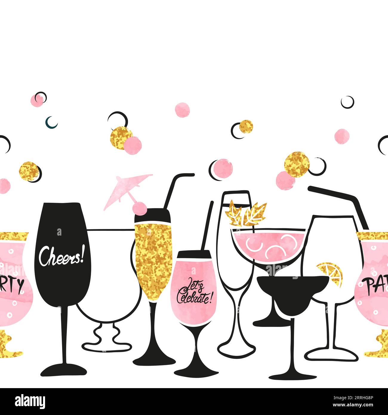 Cocktail party invitation or wine menu design. Vector border with ...