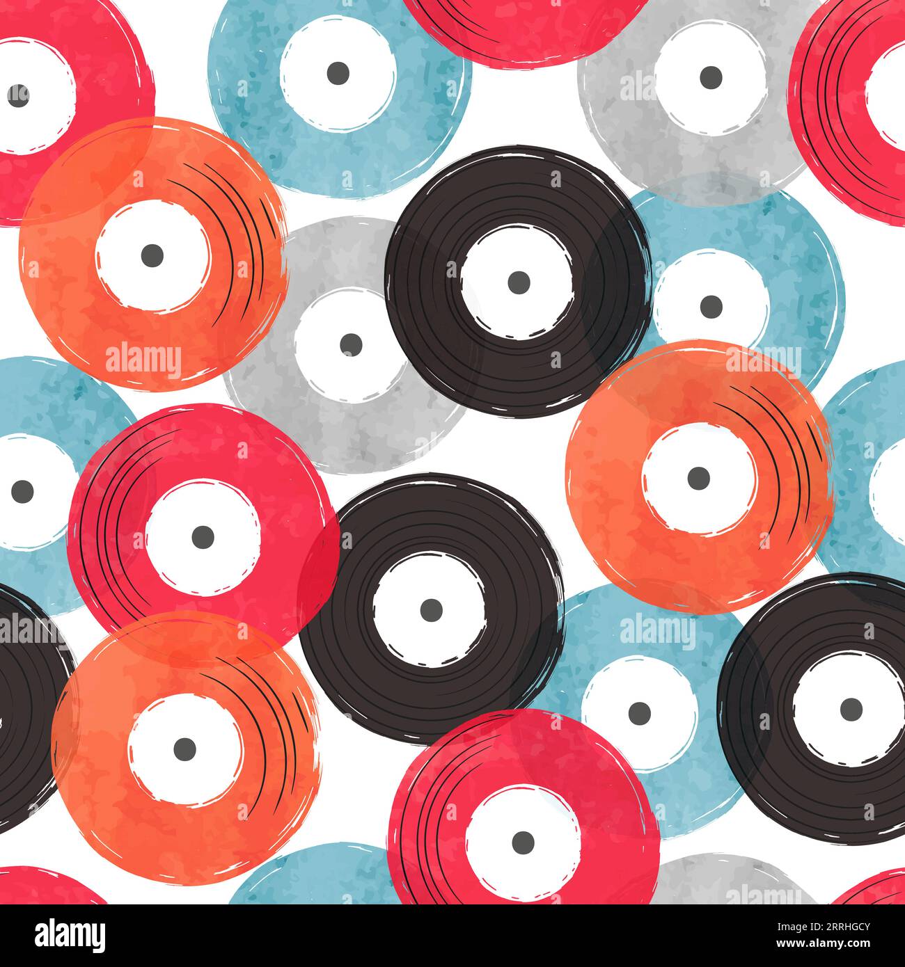 Seamless abstract retro musical pattern with colorful vinyl records ...
