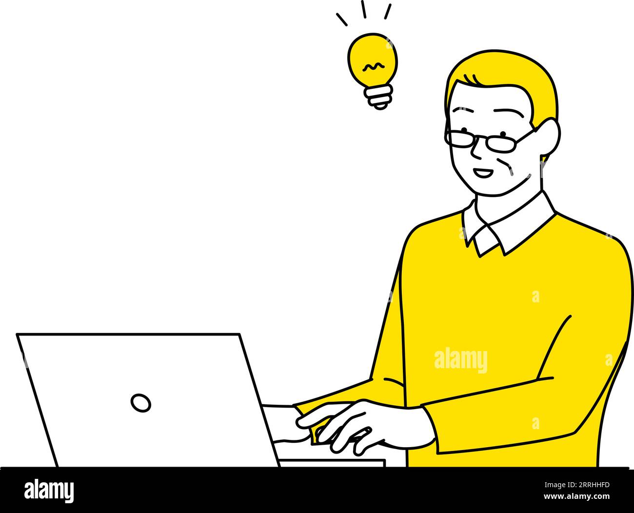 Senior male typing on laptop computer, Vector Illustration Stock Vector ...