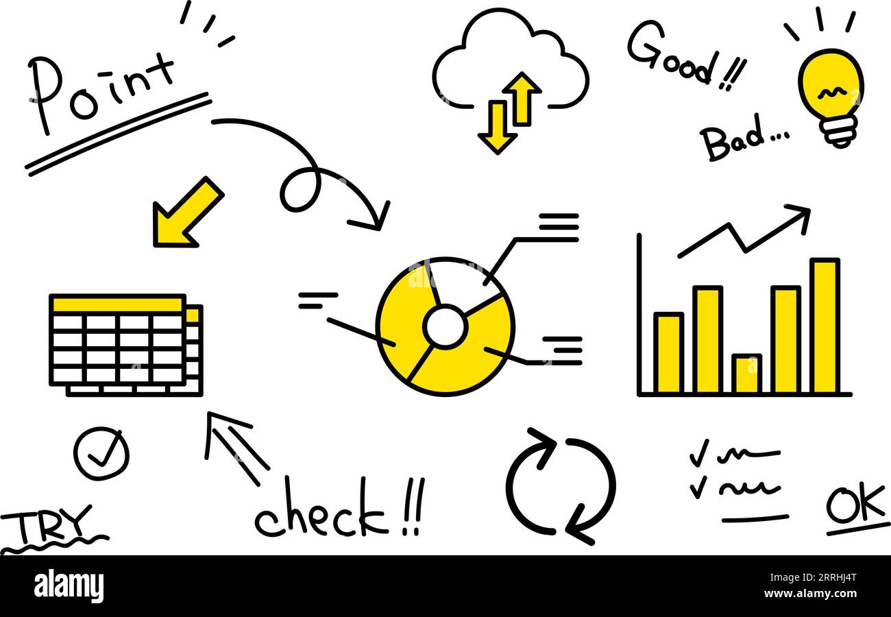 Business strategy, analytical graphs and handwritten text and arrows ...
