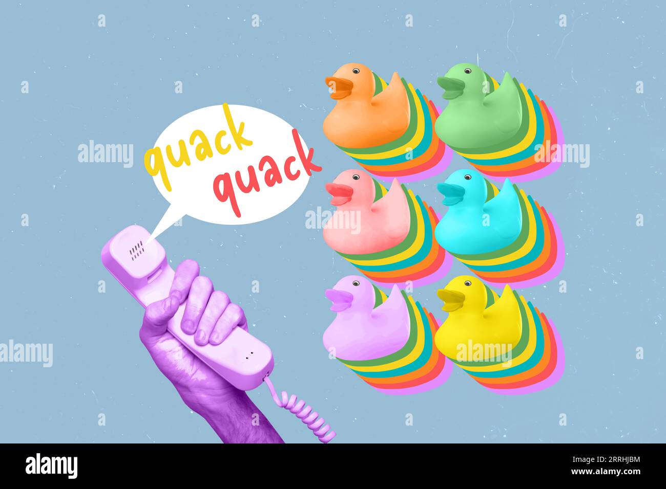 Creative composite photo illustration collage of hand hold cable phone ...