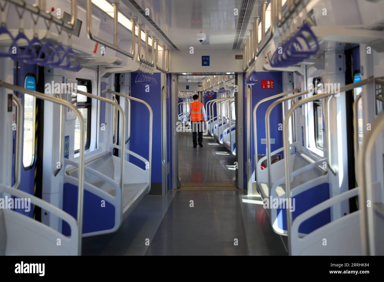 220703 -- CAIRO, July 3, 2022 -- Photo taken on July 3, 2022 shows the interior of a light rail ...
