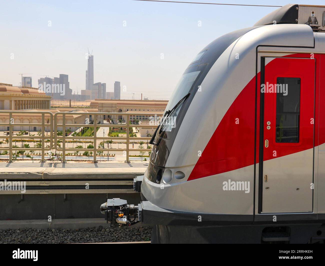 220703 -- CAIRO, July 3, 2022 -- A light rail transit LRT train is seen during a trial running ...