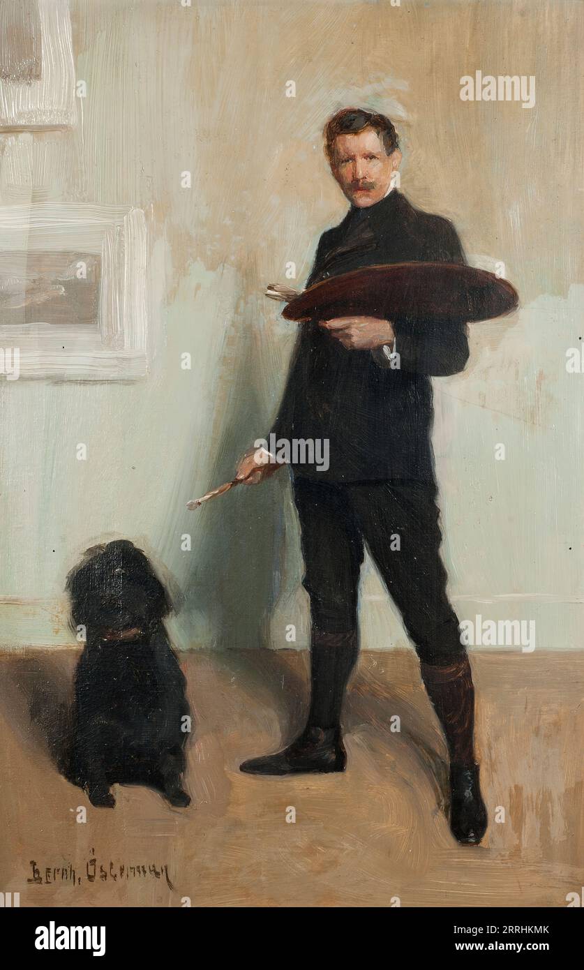 Self portrait with dog, c1910s Stock Photo - Alamy