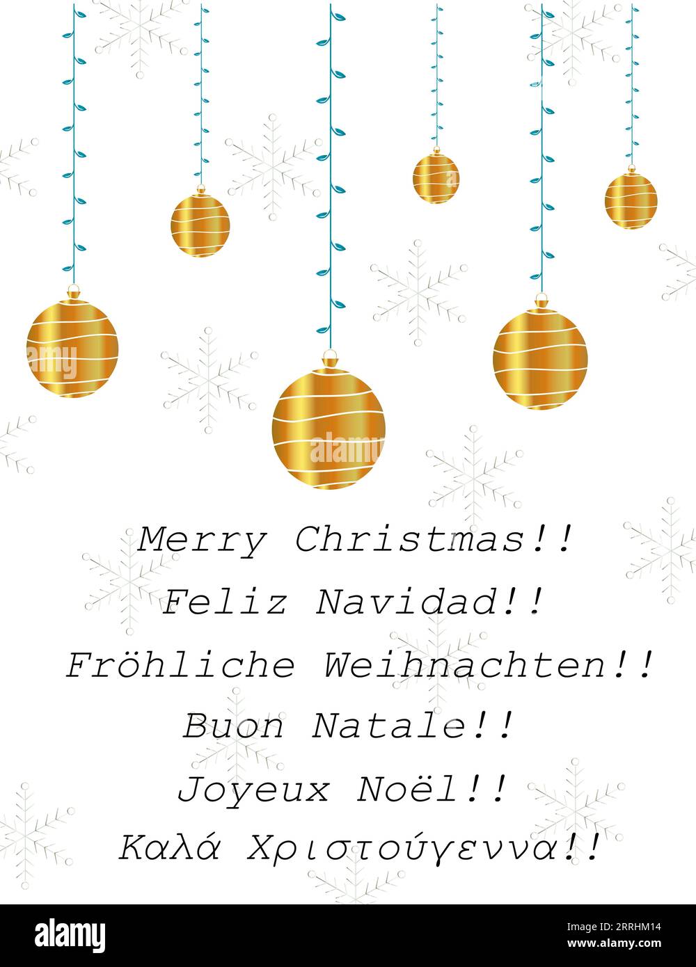 merry Christmas card illustration in multiple languages - english ...